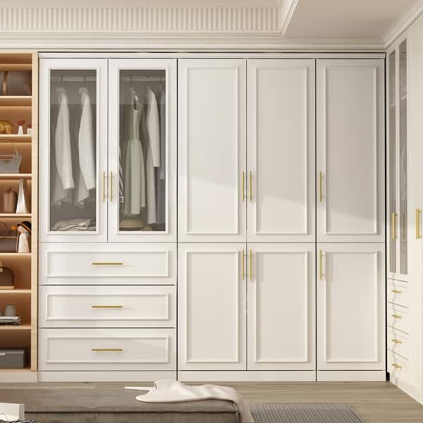 74.8"H Large Modular Wardrobe Cloest Armoire Cabinet Glass Door - Bed Bath & Beyond - 37777772